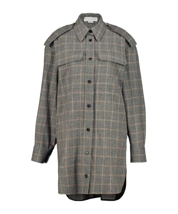 Stella McCartney Check-pattern Epaulette Shirt Mini Dress - Grey