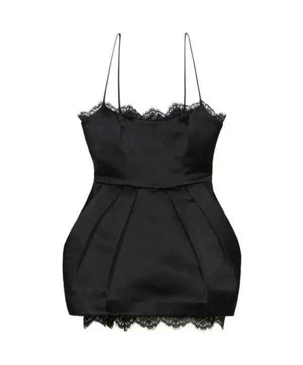 Blumarine Spaghetti Strap Lace Trimmed Pleated Dress