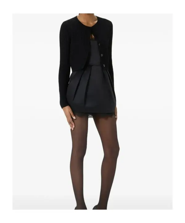 Blumarine Spaghetti Strap Lace Trimmed Pleated Dress