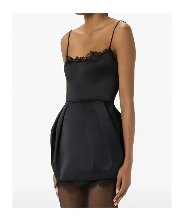 Blumarine Spaghetti Strap Lace Trimmed Pleated Dress