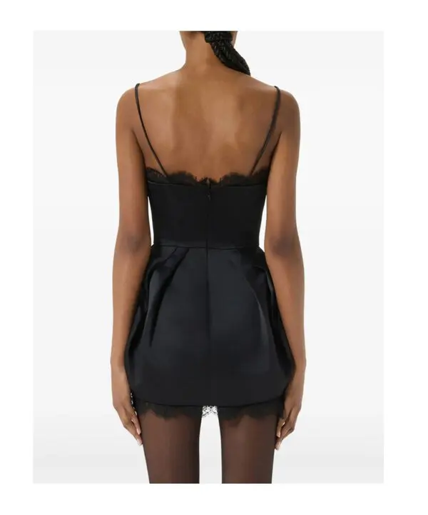 Blumarine Spaghetti Strap Lace Trimmed Pleated Dress