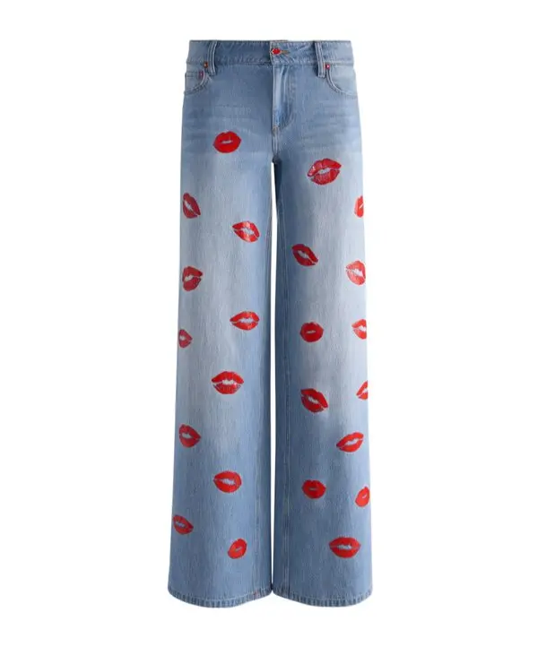 ALICEOLIVIA Lip-print Wide-leg Denim Trousers