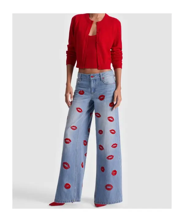 ALICEOLIVIA Lip-print Wide-leg Denim Trousers