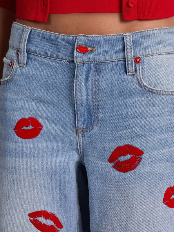 ALICEOLIVIA Lip-print Wide-leg Denim Trousers