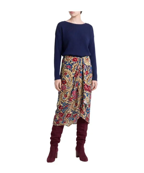Isabel Marant Étoile Multicolored Velvet Asymmetrical Midi Skirt