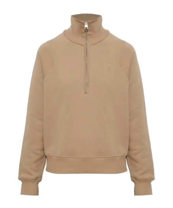 AMI Paris Zip-collar Sweatshirt With Embroidered Logo