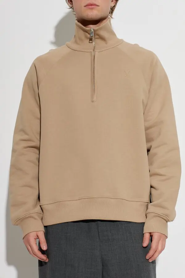 AMI Paris Zip-collar Sweatshirt With Embroidered Logo