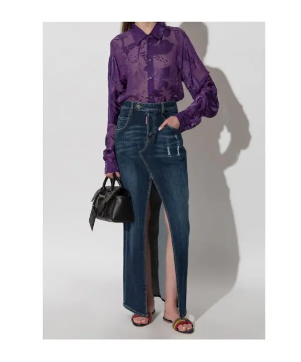 Dsquared2 Denim Maxi Skirt With Front Slit