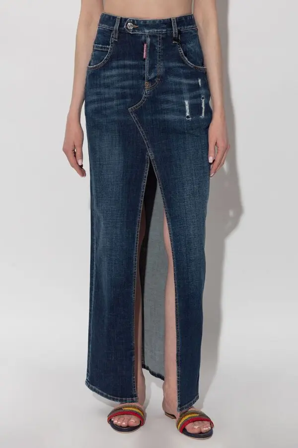 Dsquared2 Denim Maxi Skirt With Front Slit