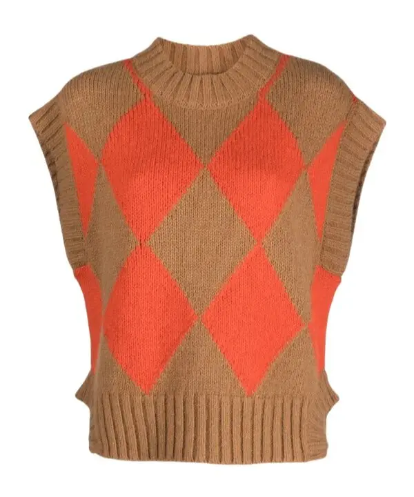La DoubleJ Argyle Print Knitted Vest - Brown
