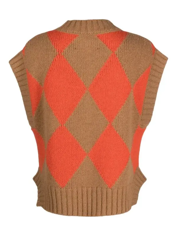 La DoubleJ Argyle Print Knitted Vest - Brown