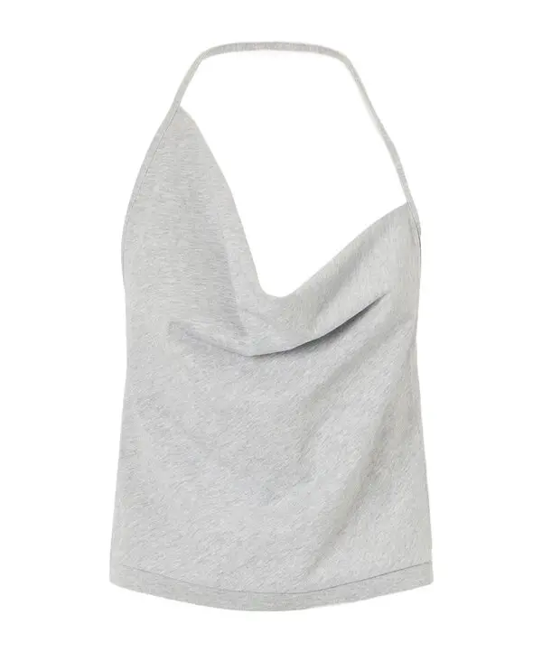 ST. AGNI Cotton Knit Backless Halter Top With Draped Neckline