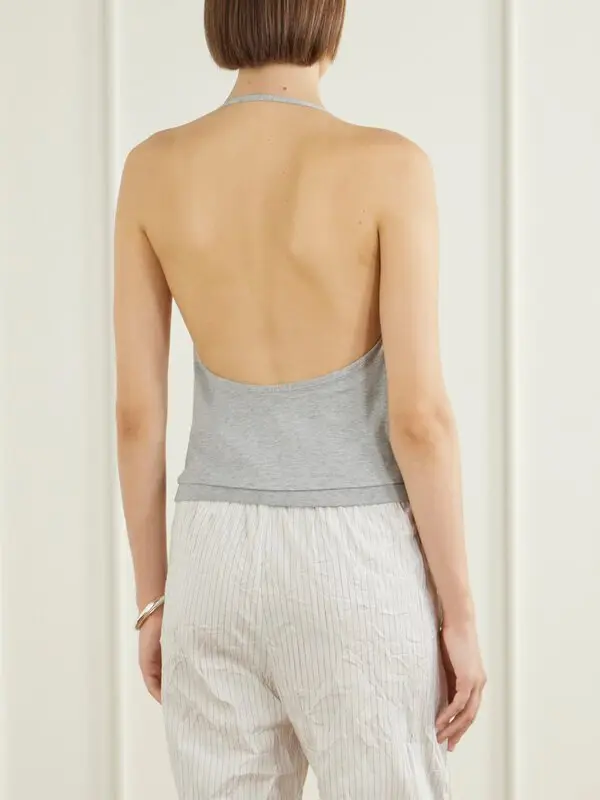 ST. AGNI Cotton Knit Backless Halter Top With Draped Neckline