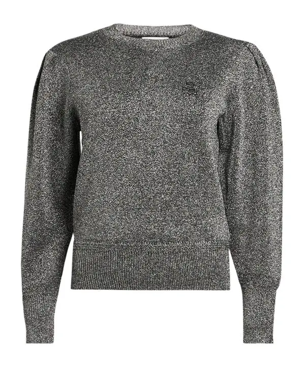 Isabel Marant Étoile Pullover With Puff Sleeves And Embroidered Logo - Silver