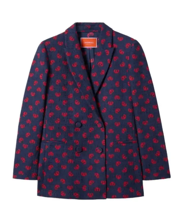 La DoubleJ Floral-print Double-breasted Blazer - Blue
