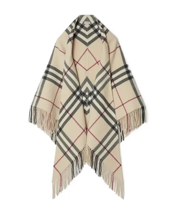Burberry Checked Fringed Cape - No