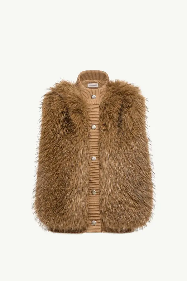 Moncler Fur-trimmed Knit Vest - Beige