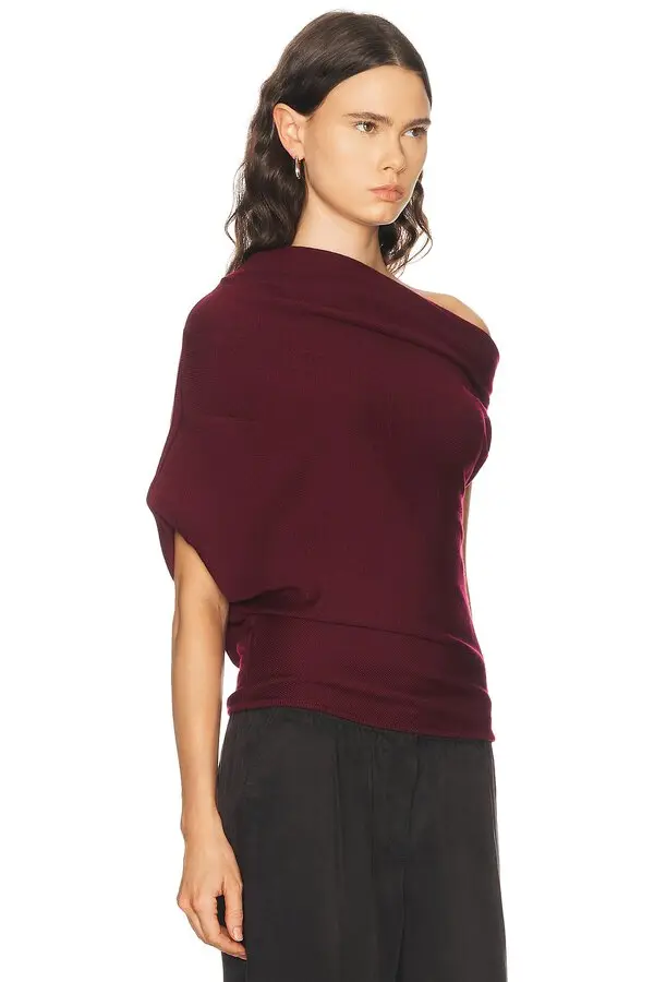 Staud Mabel Off-the-shoulder Merino Wool Sweater - Pinot