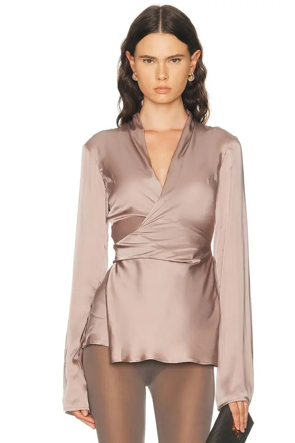 Rick Owens Laura Long Sleeve Wrap Top - Rose