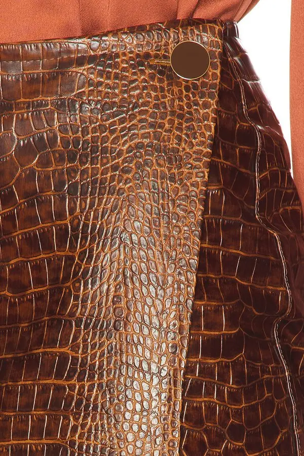 ROWEN ROSE Croc-embossed Faux Leather Maxi Wrap Skirt - Tan
