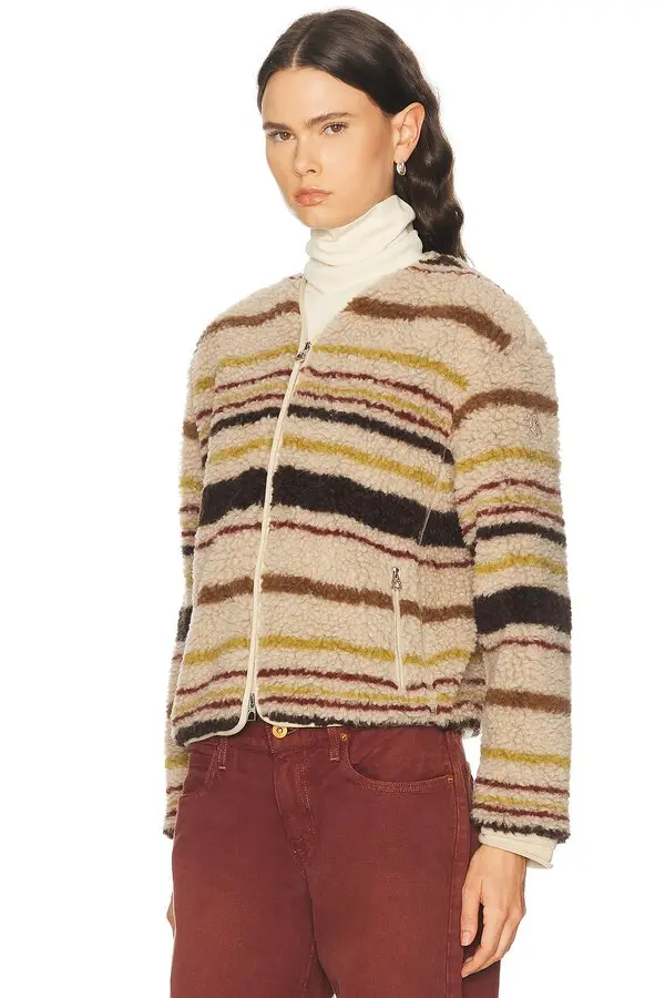 Moncler Striped Teddy Zip-up Cardigan - Light Beige