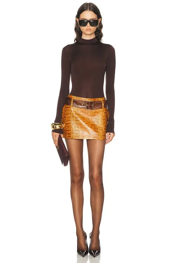 Lapointe Jersey Mock Neck Bodysuit - Chocolate