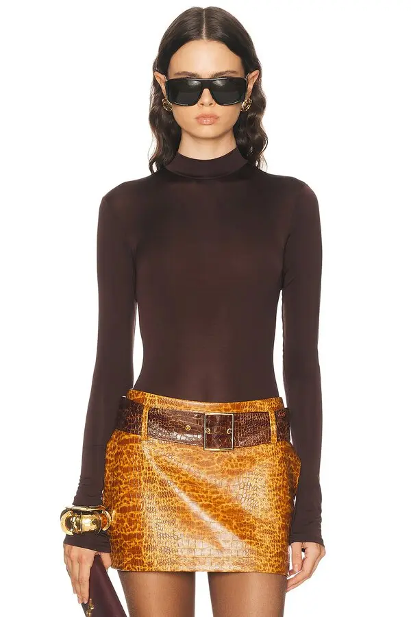 Lapointe Jersey Mock Neck Bodysuit - Chocolate