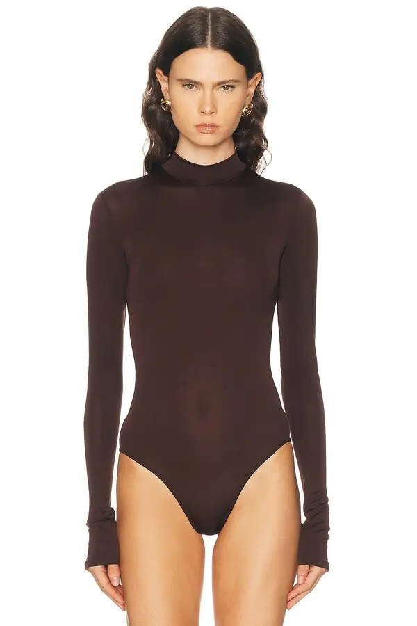 Lapointe Jersey Mock Neck Bodysuit - Chocolate