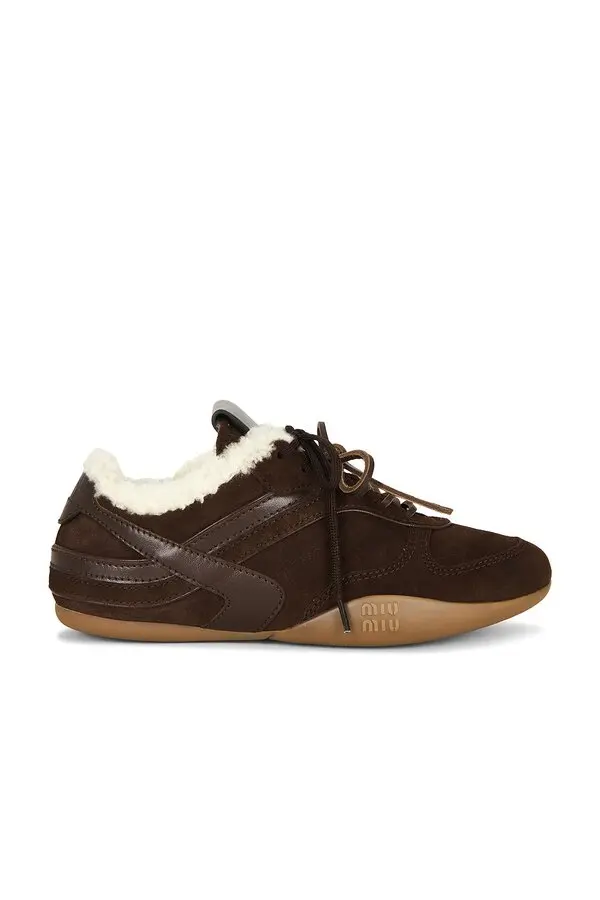 Miu Miu Suede And Shearling Lined Sneakers - Moro