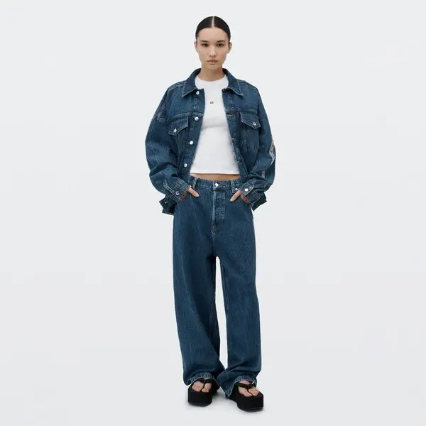 Alexander Wang Oversized Trucker Jacket With Graphic Detail - Deep Blue