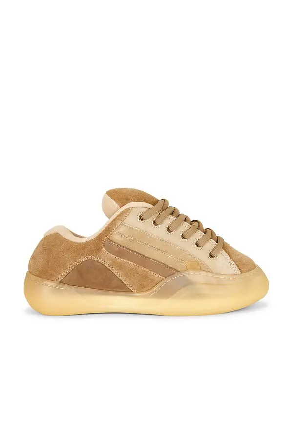 ERL Quad Vamp Leather Lace-up Sneakers - Beige