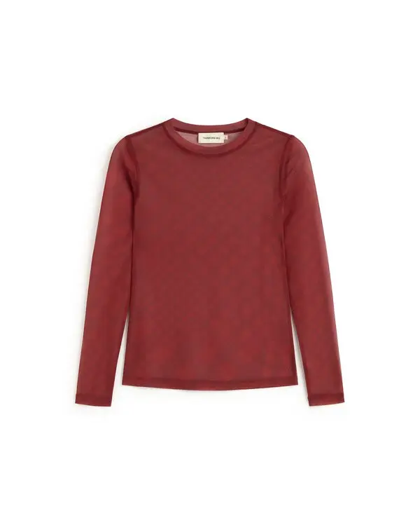 THINKING MU Sheer Printed Long Sleeve Top