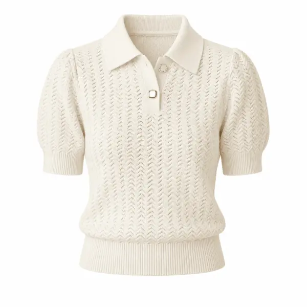 EXQUISE Short Sleeve Pointelle Knit Polo