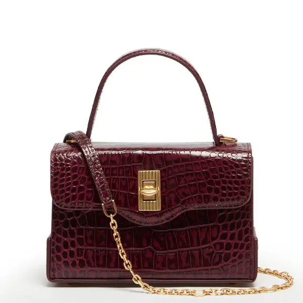 Lulu Guinness Burgundy Croc Effect Mini Handbag