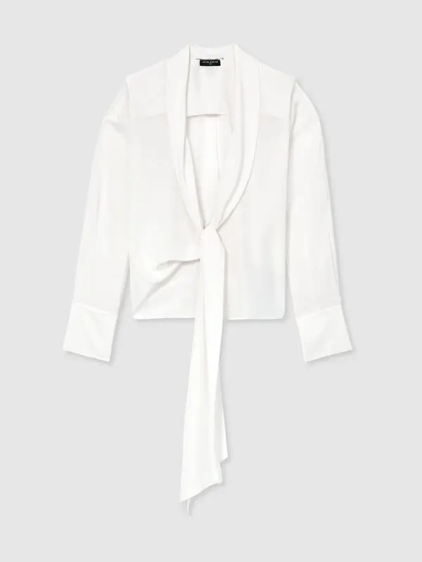 ATELIER Silk Crepe De Chine Tie-front Shirt - Ivory
