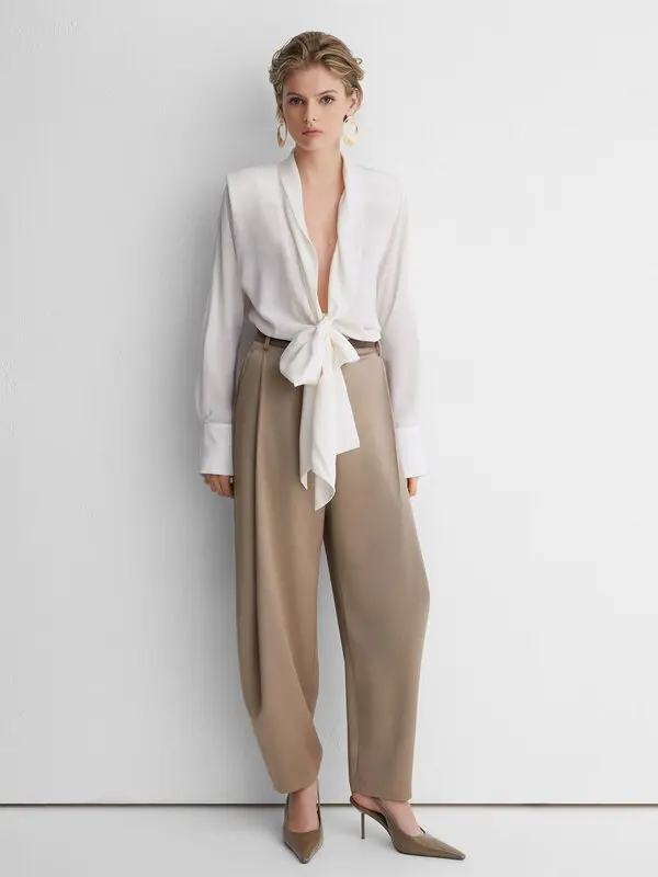 ATELIER Silk Crepe De Chine Tie-front Shirt - Ivory