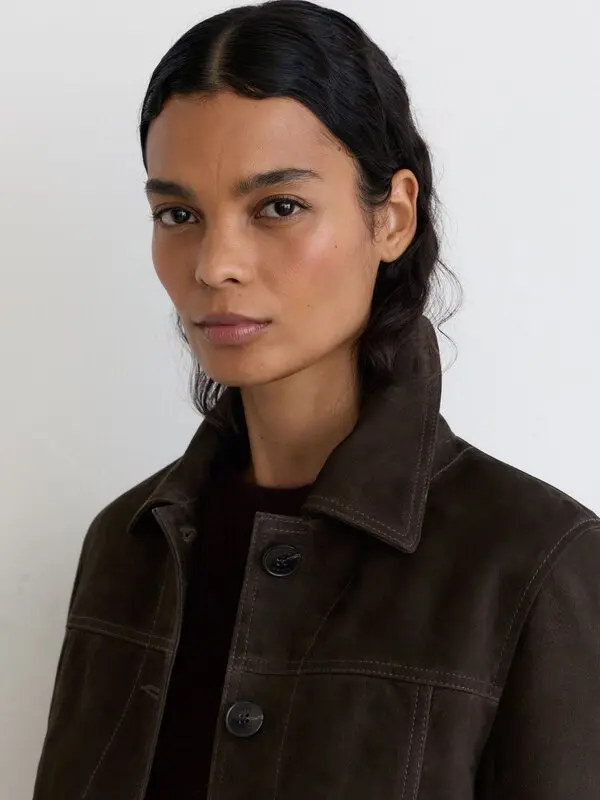 REISS Callie Suede Trucker Jacket