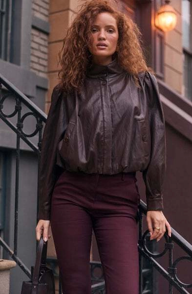 Astr The Label Faux Leather Cropped Bomber Jacket - Brown