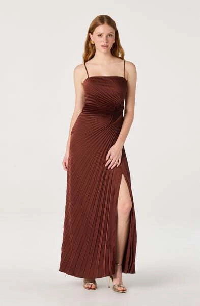 Astr The Label Paulette Satin Slip Dress - Brown