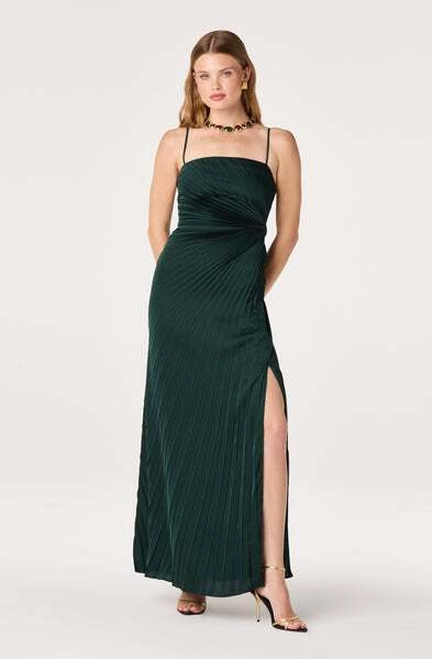 Astr The Label Paulette Satin Slip Dress - Hunter Green