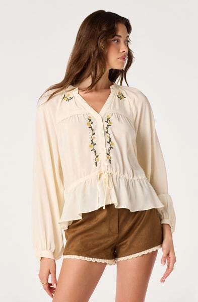 Astr The Label Jessalyn Embroidered Peplum Blouse - Cream