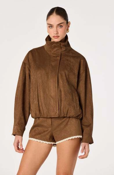 Astr The Label Cooper Faux Suede Bomber Jacket
