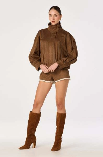 Astr The Label Cooper Faux Suede Bomber Jacket