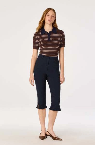 Astr The Label Linda Ruffle Capri Pants - Navy