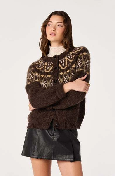 Astr The Label Irene Fair Isle Cardigan - Brown