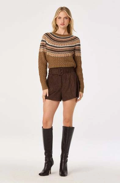 Astr The Label Daria Fair Isle Cable Knit Sweater