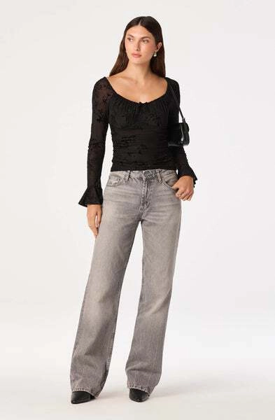 Astr The Label Belsie Velvet Bow Ruched Top