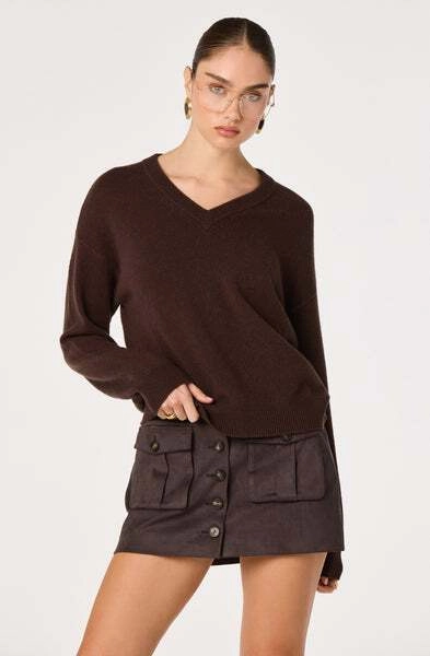 Astr The Label Bowie Heather V-neck Sweater - Brown