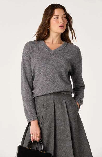 Astr The Label Bowie Heather V-neck Sweater - Heather Grey