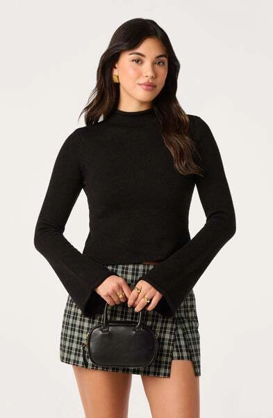Astr The Label May Bell Sleeve Mock Neck Sweater - Black